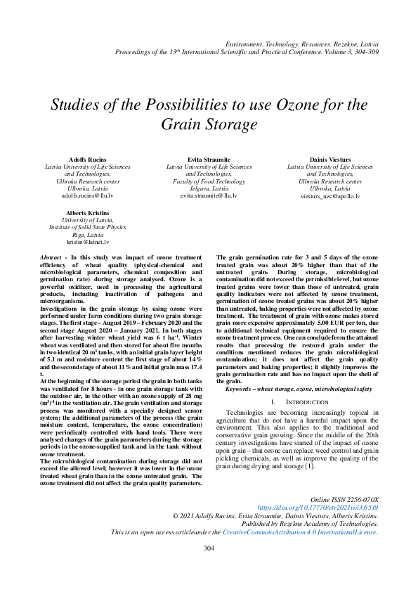 (PDF) Studies of the Possibilities to Use Ozone for the Grain Storage