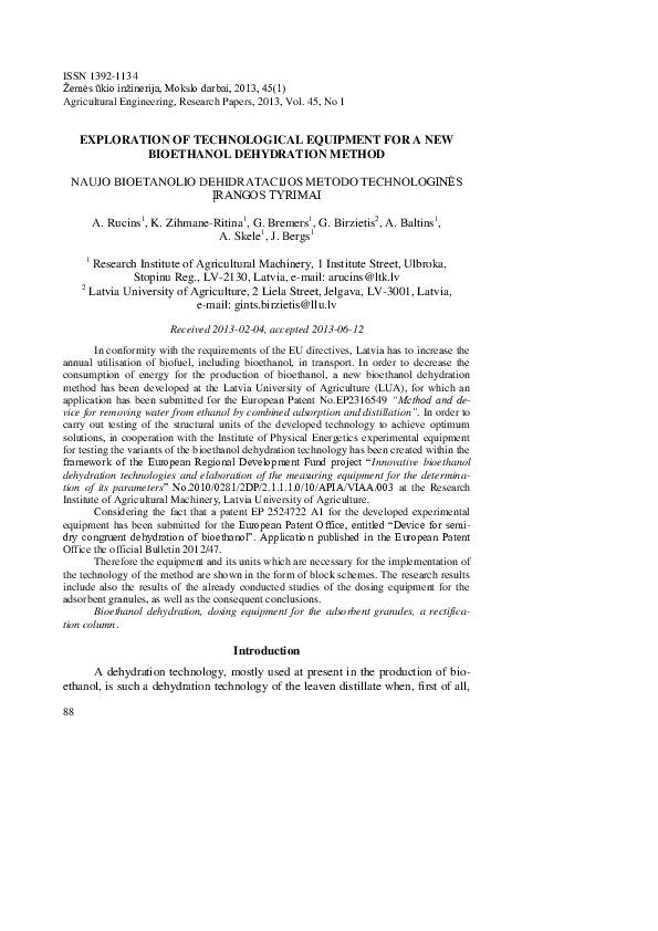 (PDF) Exploration Of Technological Equipment For A New Bioethanol ...