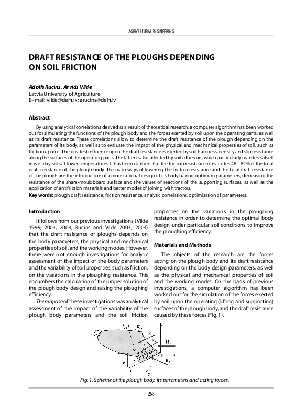 (PDF) Draft resistance of the ploughs depending on soil friction