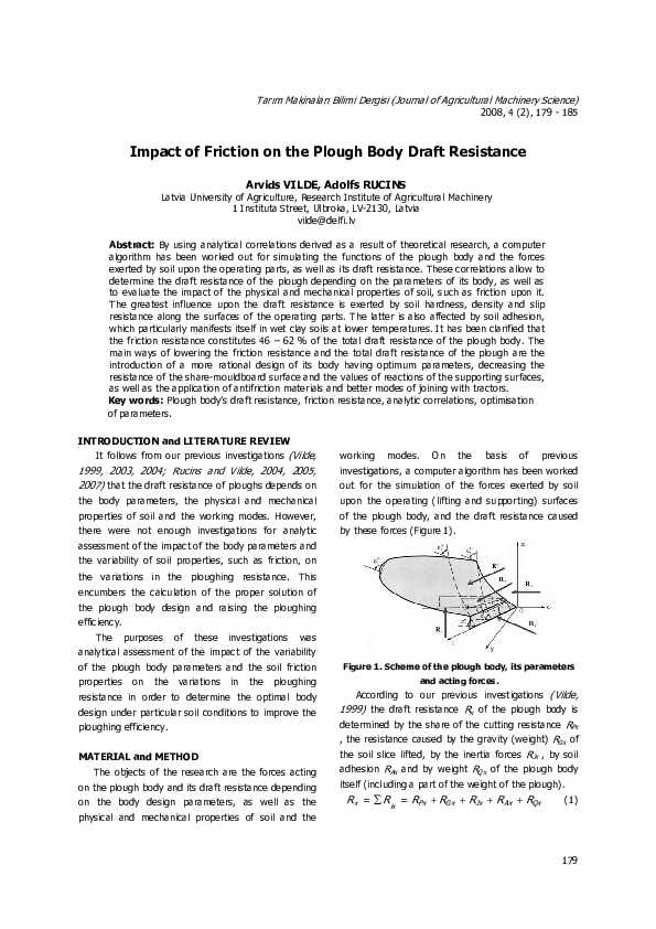 (PDF) Impact of Friction on the Plough Body Draft Resistance