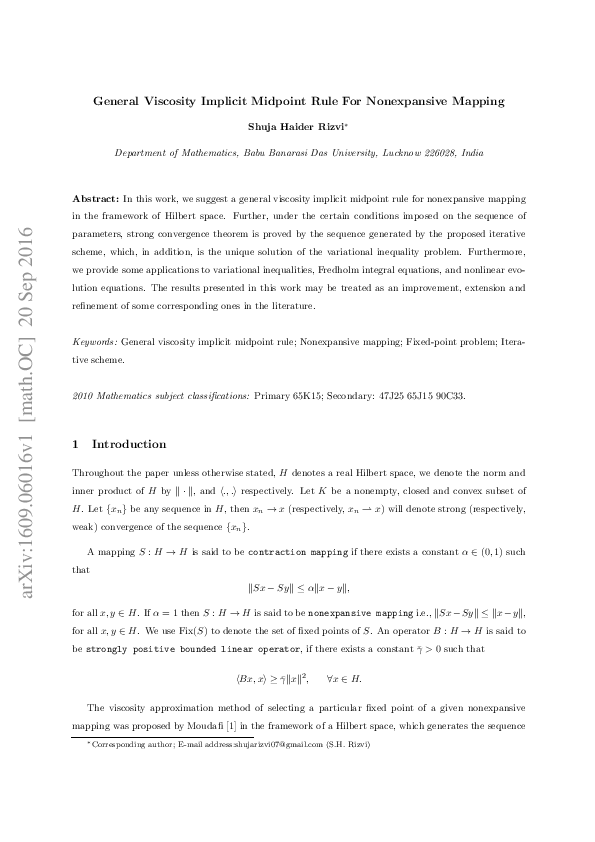 (PDF) General Viscosity Implicit Midpoint Rule For Nonexpansive Mapping