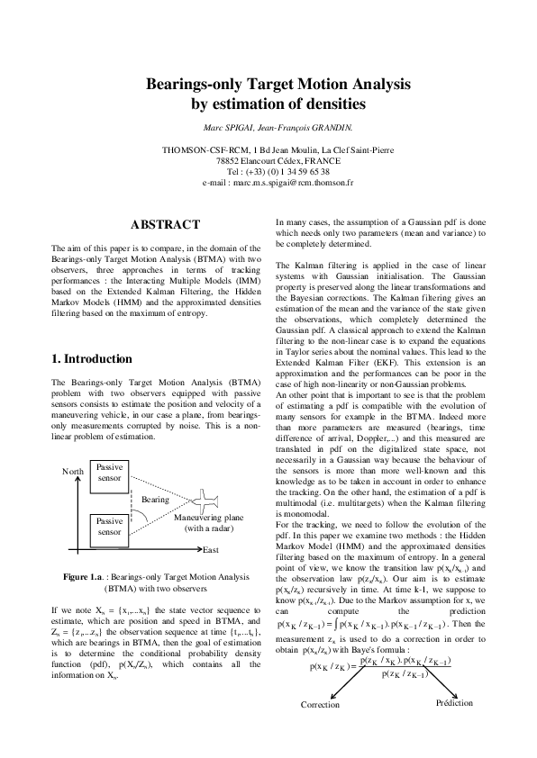 (PDF) Bearings-Only Target Motion Analysis By Estimation Of Densities