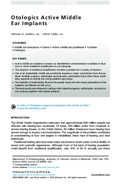 (PDF) Otologics Active Middle Ear Implants