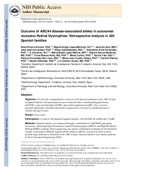 (PDF) Outcome of ABCA4 Disease-Associated Alleles in Autosomal ...