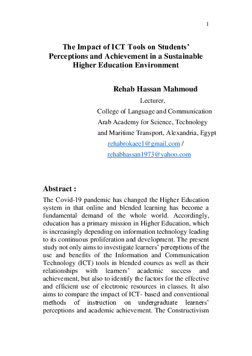(PDF) The Impact of ICT Tools on Students' Perceptions and Achievement ...