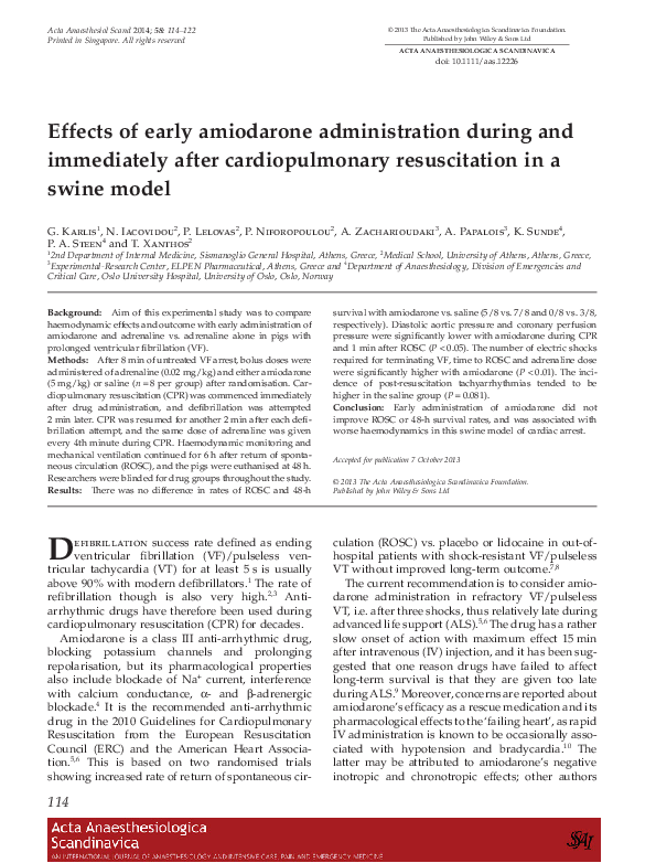 (PDF) Effects of early amiodarone administration during and immediately ...