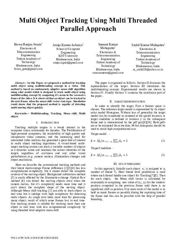 (PDF) Multi object tracking using multi threaded parallel approach ... (PDF) Multi object tracking using multi threaded parallel approach ...
