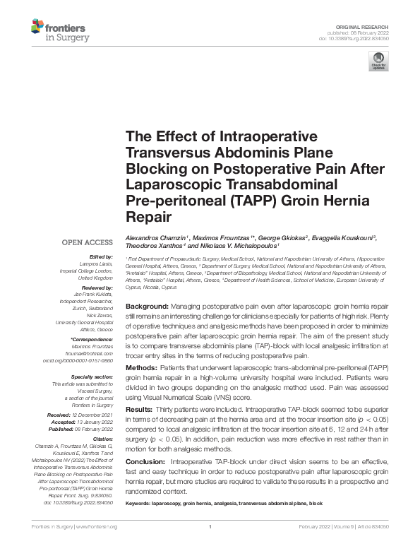 (PDF) The Effect of Intraoperative Transversus Abdominis Plane Blocking ...