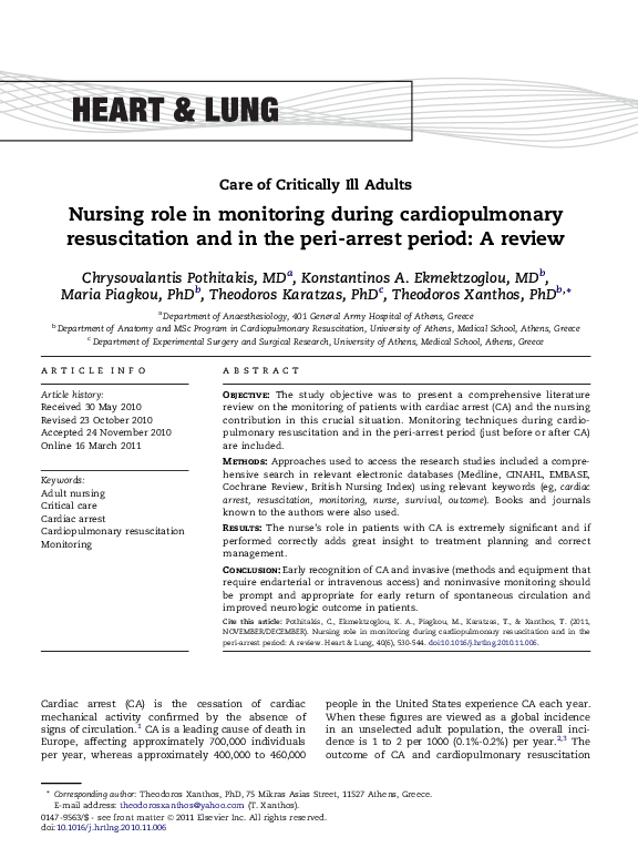 (PDF) Nursing role in monitoring during cardiopulmonary resuscitation ...