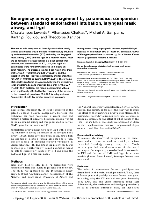 (PDF) Emergency airway management by paramedics