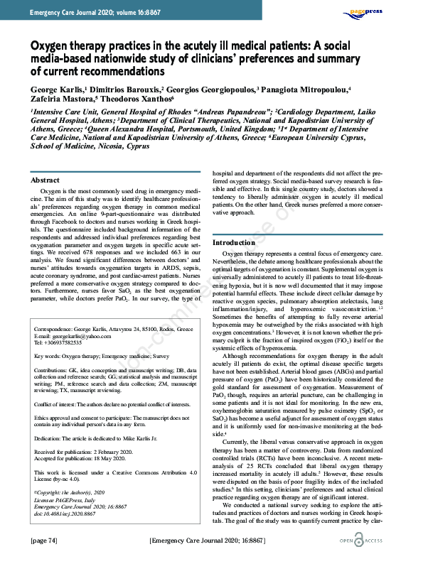(PDF) Oxygen therapy practices in the acutely ill medical patients: A ...