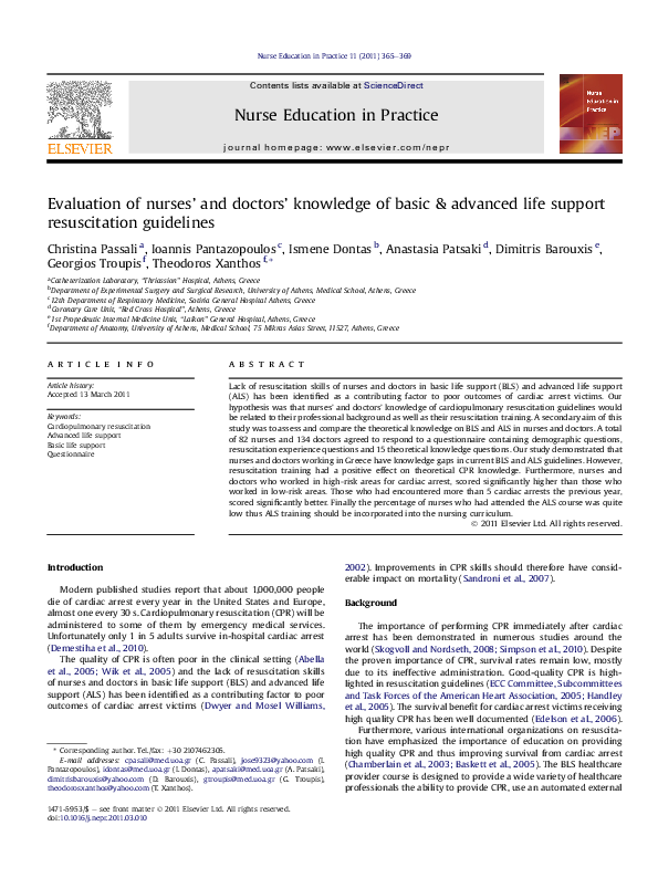 (PDF) Evaluation of nurses’ and doctors’ knowledge of basic & advanced ...