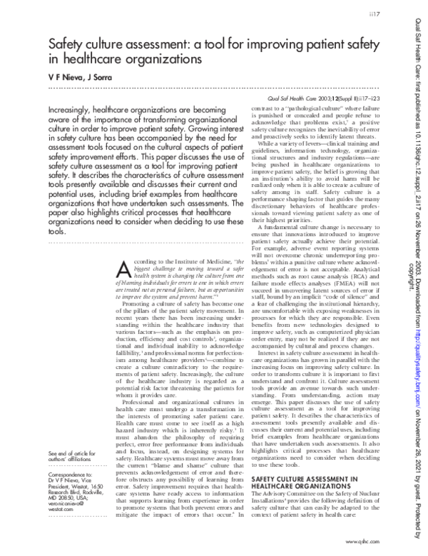 (PDF) Safety culture assessment: a tool for improving patient safety in ...