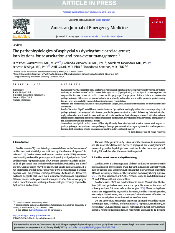 (PDF) The pathophysiologies of asphyxial vs dysrhythmic cardiac arrest ...
