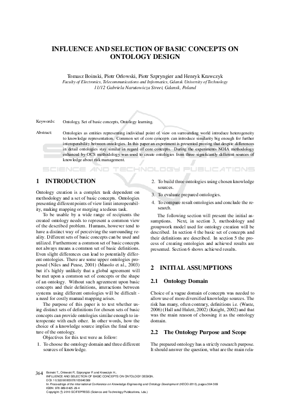 (PDF) Influence and Selection of Basic Concepts on Ontology Design