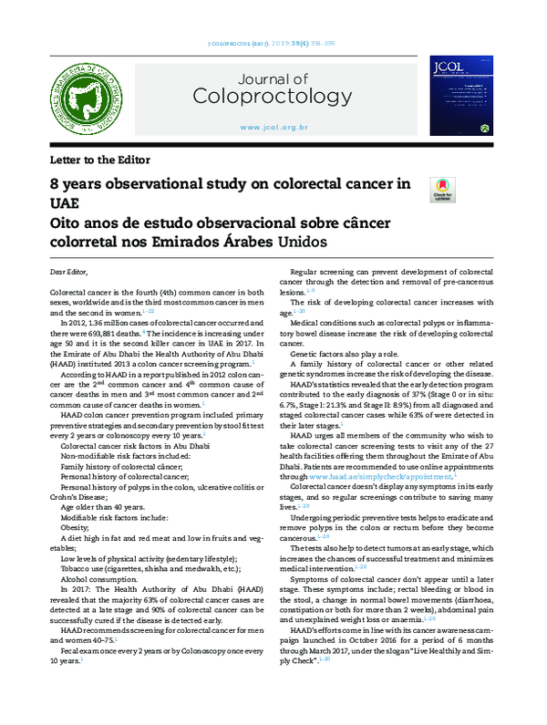 (PDF) 8 years observational study on colorectal cancer in UAE