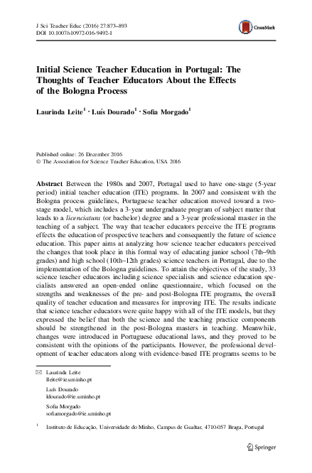 (PDF) Initial Science Teacher Education in Portugal: The Thoughts of ...