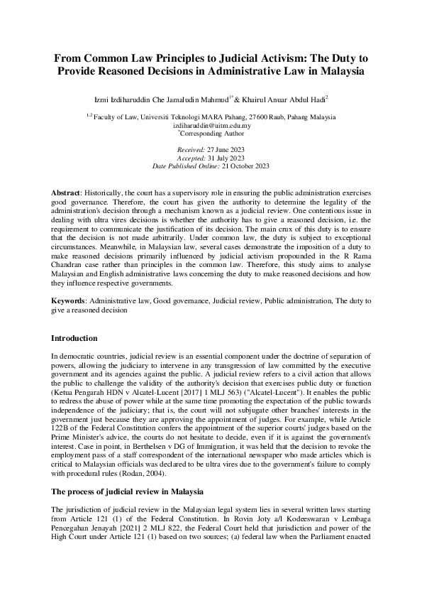 (PDF) From Common Law Principles to Judicial Activism: The Duty to ...