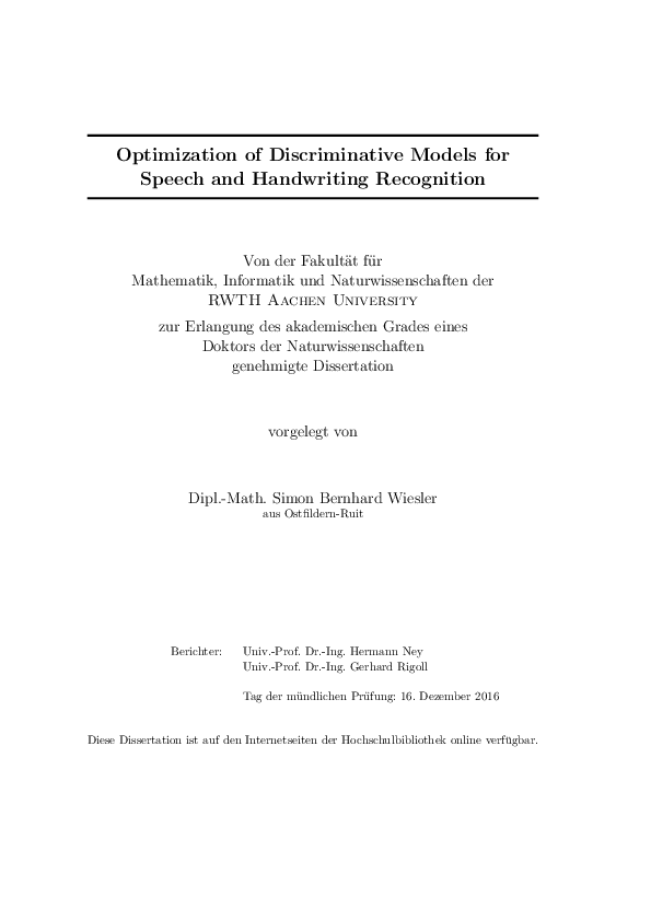 (PDF) Optimization of discriminative models for speech and handwriting recognition | Simon ...