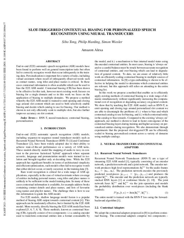 Pdf Slot Triggered Contextual Biasing For Personalized Speech Recognition Using Neural