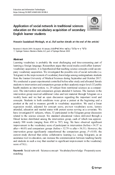 (PDF) Social Networks Enhance Vocabulary in Science Learners