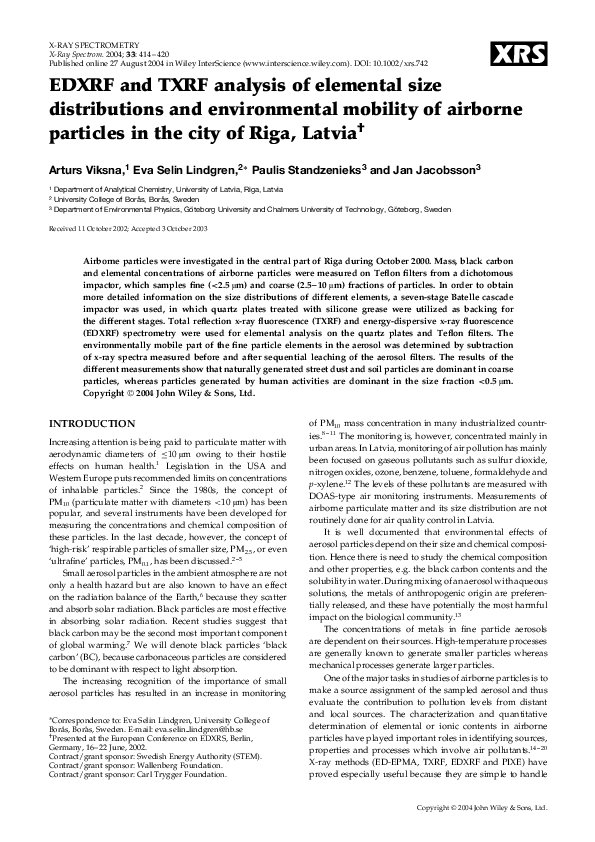 (PDF) EDXRF and TXRF analysis of elemental size distributions and environmental mobility of ...