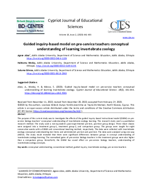 (PDF) Guided inquiry-based model on pre-service teachers conceptual understanding of learning ...