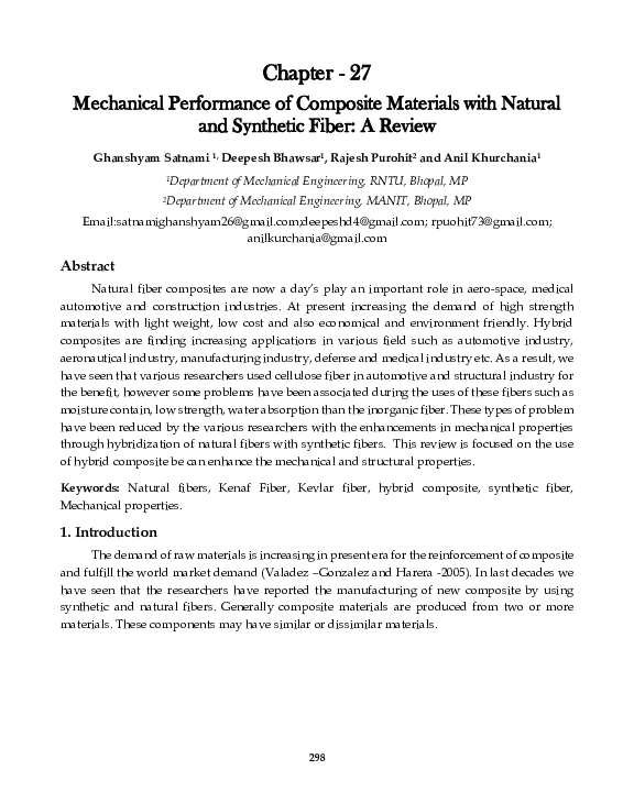 (PDF) Mechanical Performance of Composite Materials with Natural and Synthetic Fiber: A Review