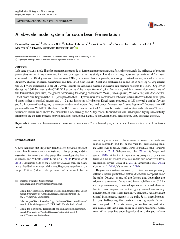 (PDF) A lab-scale model system for cocoa bean fermentation