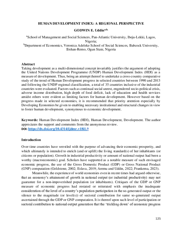 (PDF) Human Development Index: A Regional Perspective