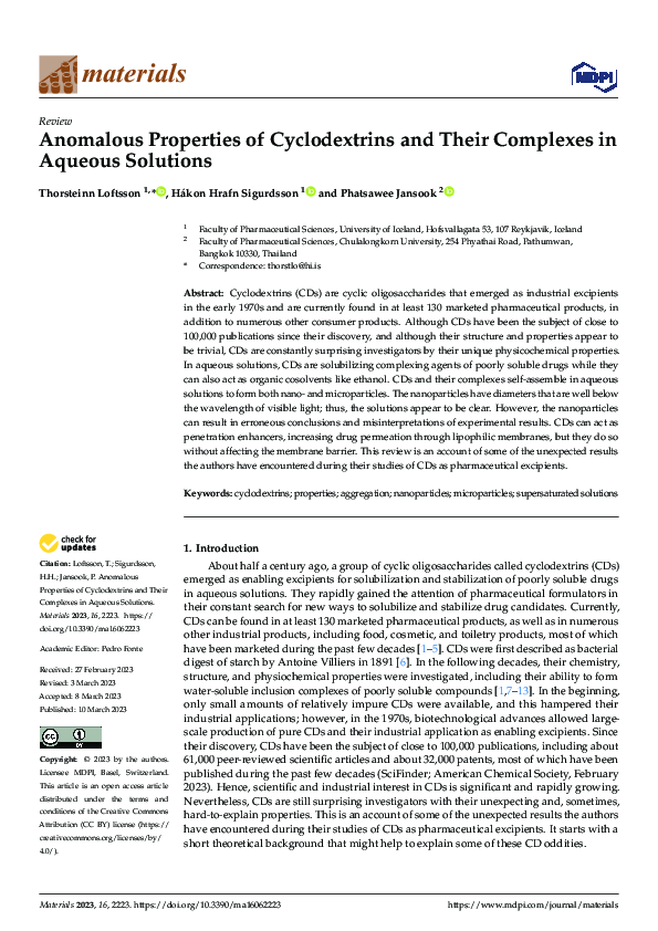(PDF) Anomalous Properties of Cyclodextrins and Their Complexes in Aqueous Solutions