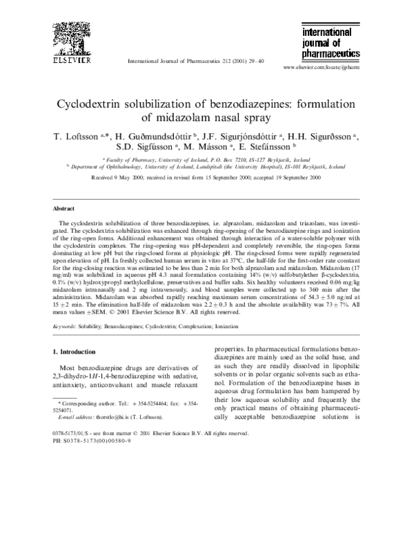 (PDF) Cyclodextrin solubilization of benzodiazepines: Formulation of ...