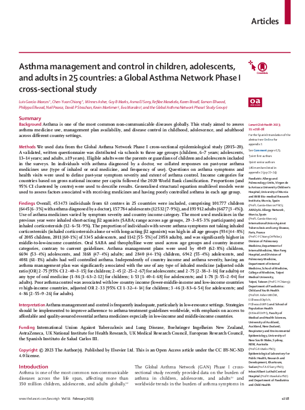 (PDF) Asthma Management and Control in Children, Adolescents and Adults ...