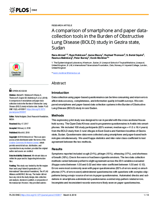 (PDF) A comparison of smartphone and paper data-collection tools in the ...