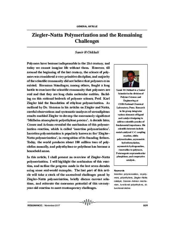 (PDF) Ziegler–Natta polymerization and the remaining challenges