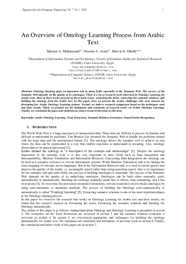 (PDF) An Overview of Ontology Learning Process from Arabic Text