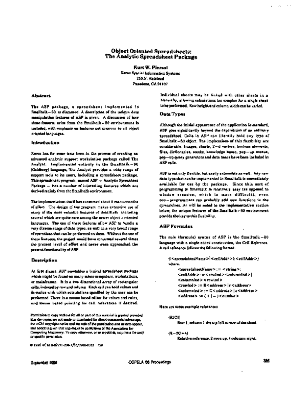 (PDF) Object-oriented spreadsheets: the analytic spreadsheet package
