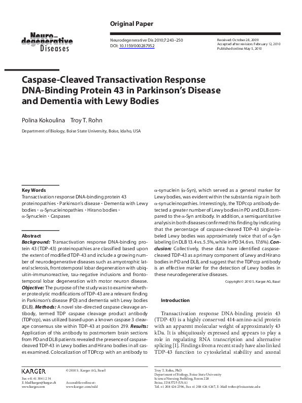 (PDF) Caspase-Cleaved Transactivation Response DNA-Binding Protein 43 ...