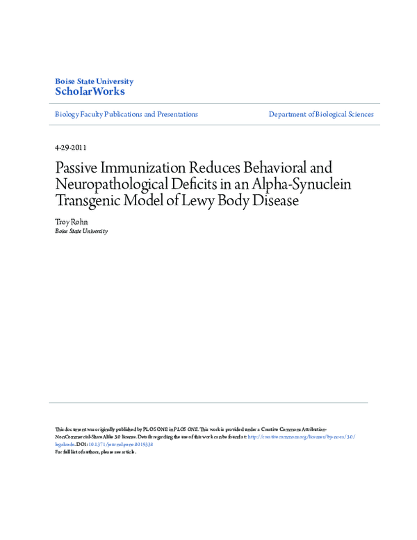 (PDF) Passive Immunization Reduces Behavioral and Neuropathological ...