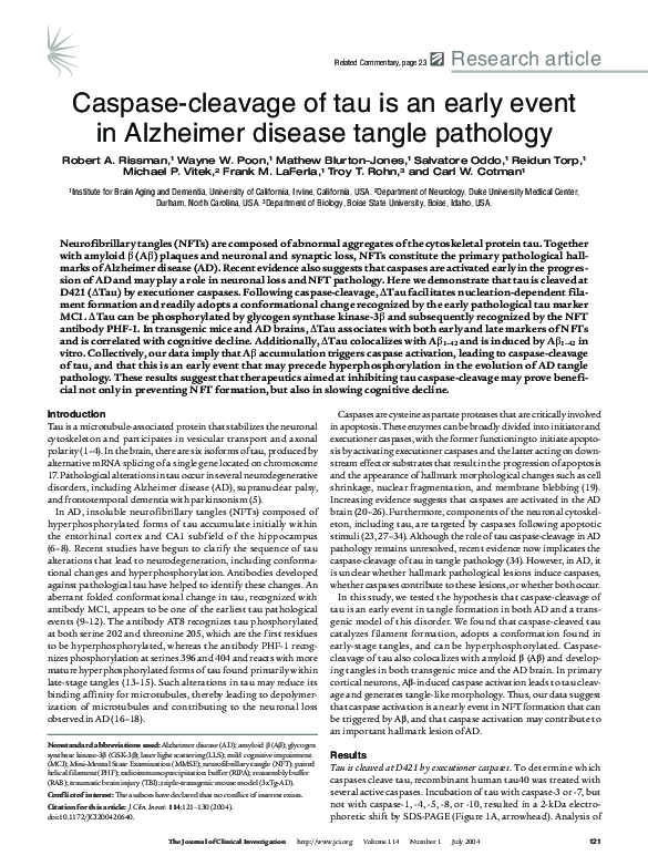(PDF) Caspase-cleavage of tau is an early event in Alzheimer disease ...