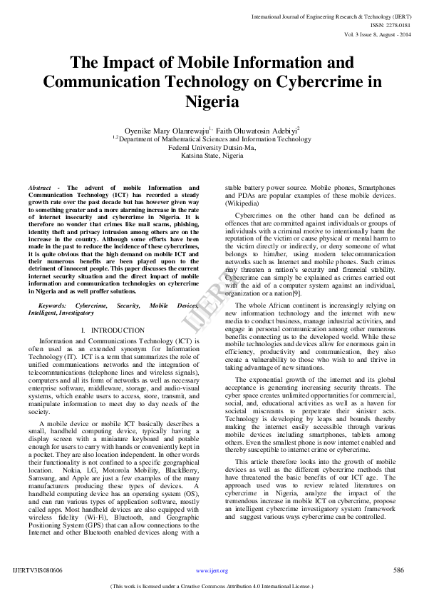 (PDF) Mobile ICT's Role in Rising Cybercrime in Nigeria
