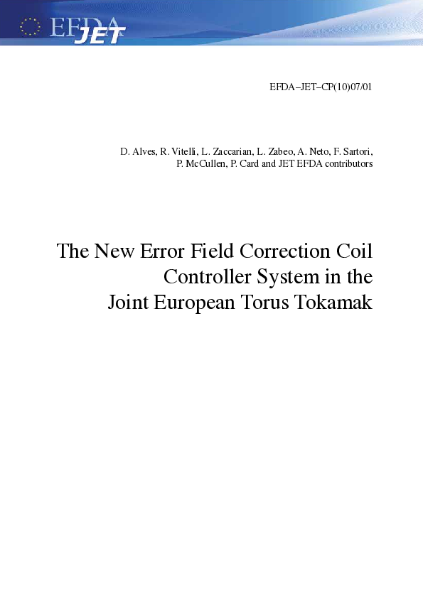 (PDF) The new Error Field Correction Coil controller system in the Joint European Torus tokamak ...
