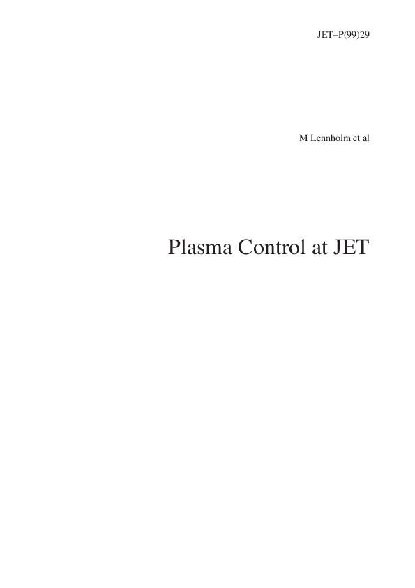 (PDF) Plasma control at JET