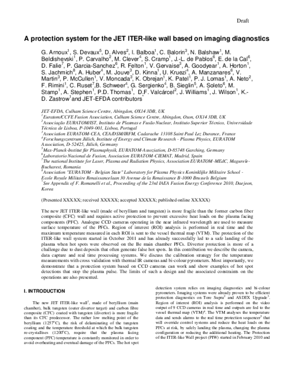 (PDF) A protection system for the JET ITER-like wall based on imaging diagnostics | filippo ...