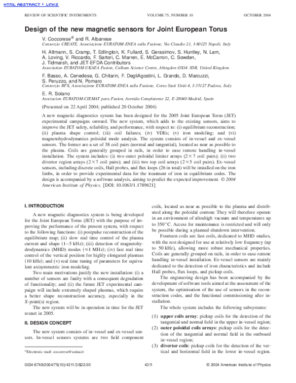 (PDF) Design of the new magnetic sensors for Joint European Torus