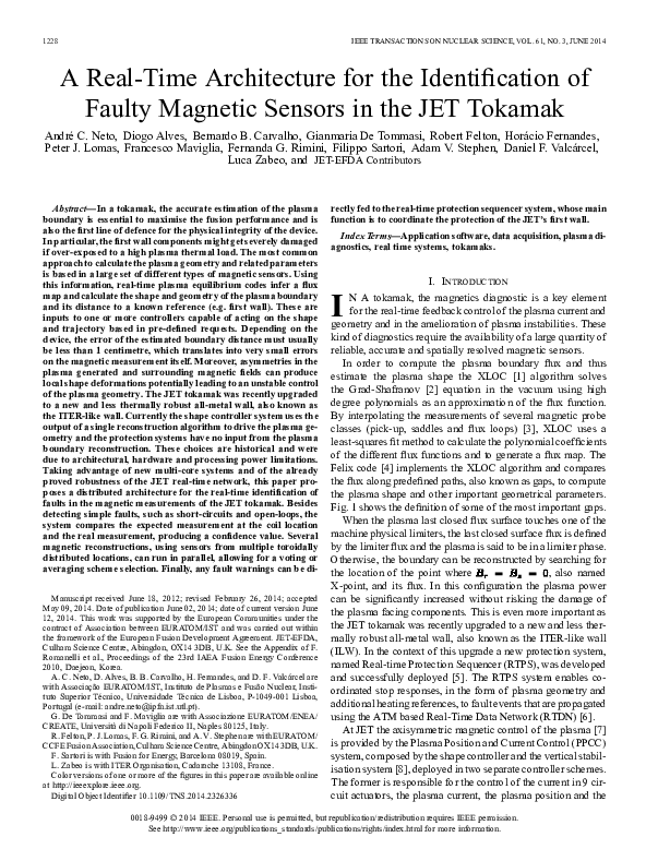 (PDF) A Real-Time Architecture for the Identification of Faulty Magnetic Sensors in the JET Tokamak