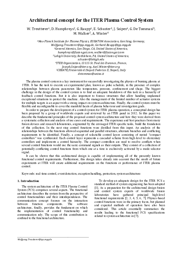 (PDF) Architectural concept for the ITER Plasma Control System