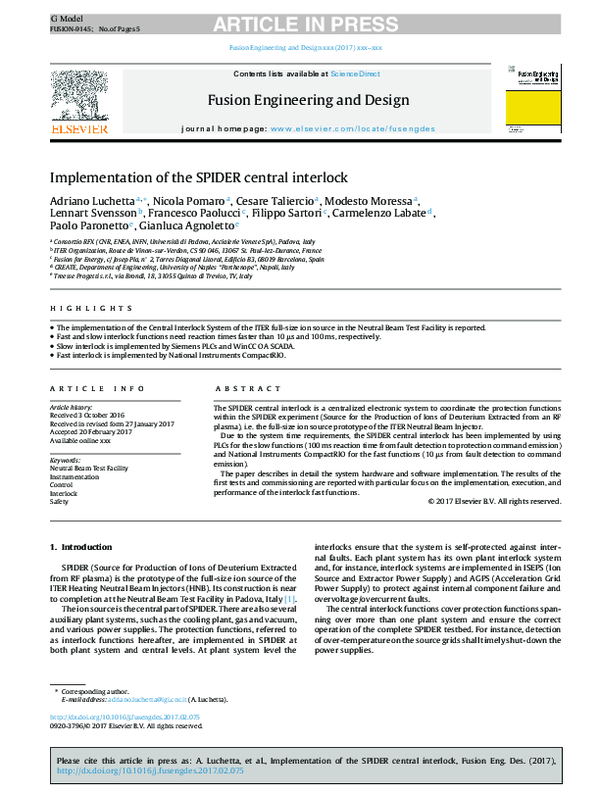 (PDF) Implementation of the SPIDER central interlock
