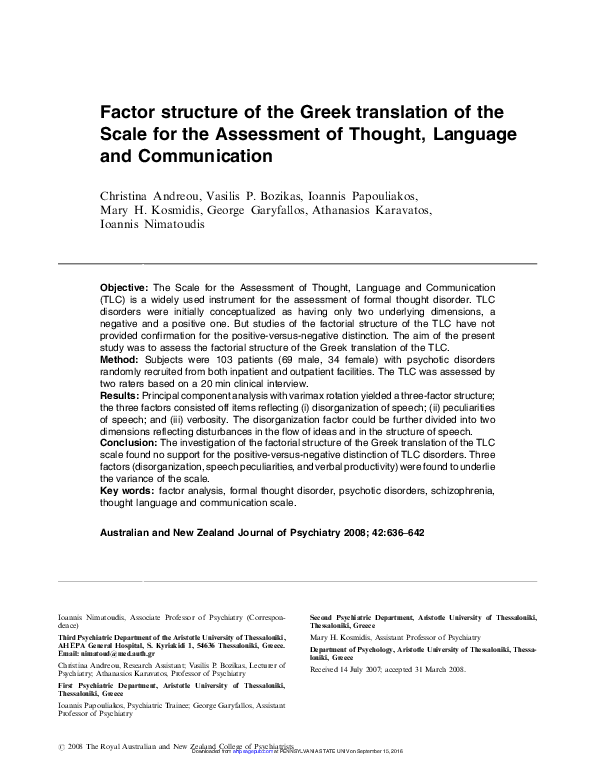 (PDF) Factor Structure of the Greek Translation of the Scale for the ...