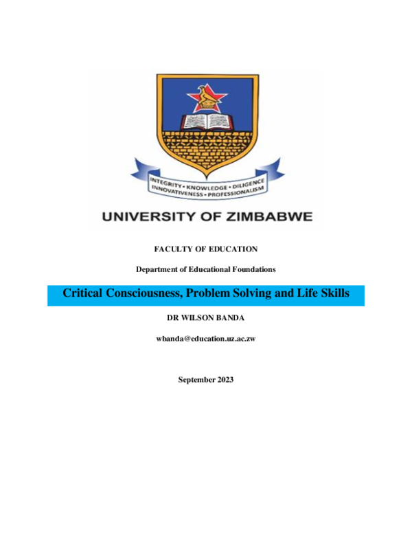 (PDF) Critical Consciousness, Problem Solving and Life Skills